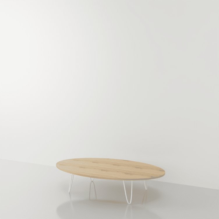 Table basse ovale, bois clair et pieds blancs : Made in France