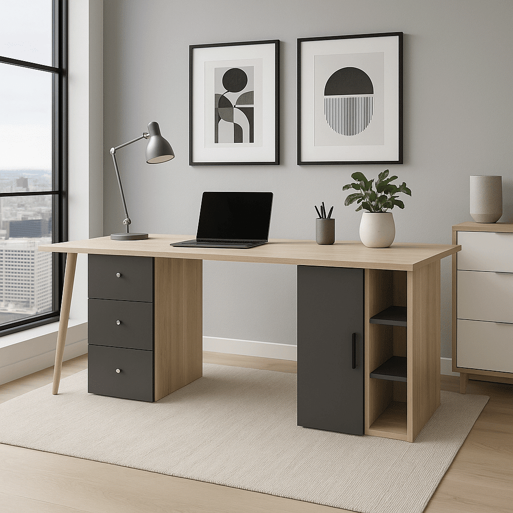 Bureau sur mesure caisson ordinateur - bois