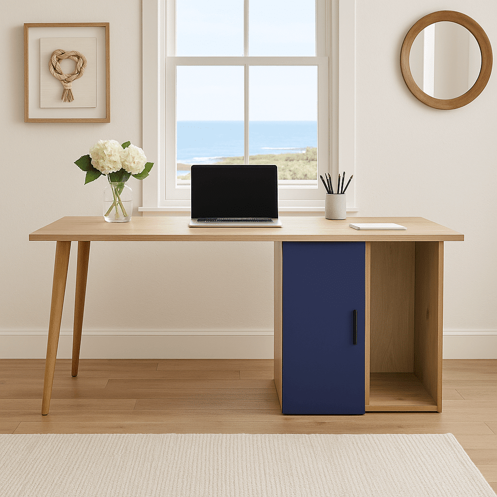 Bureau sur mesure caisson ordinateur - bleu