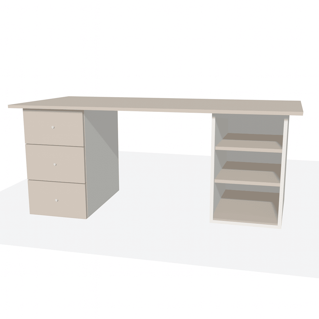 Bureau sur mesure caisson avec étagère beige - Tikimob